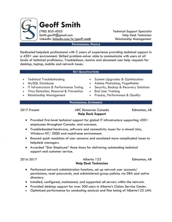 Junior Sample 2 - Calgary Resume